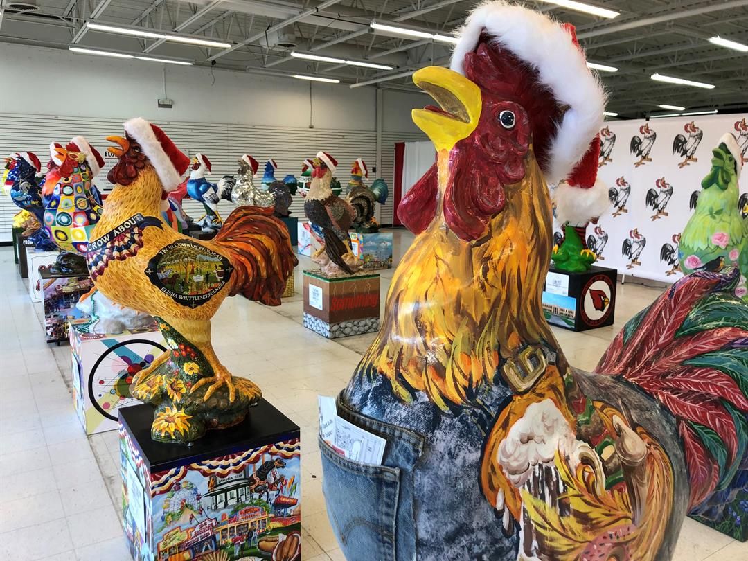 Iconic Canfield Fair rooster statues on display in Boardman - WFMJ.com